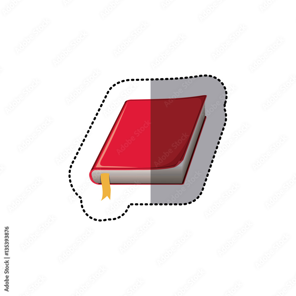 middle shadow color sticker with book with red cover and yellow ribbon ...
