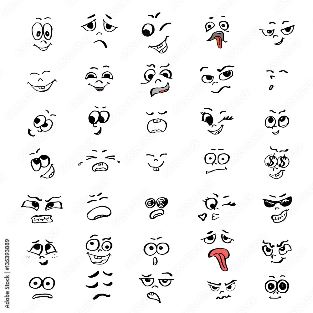 Set of cartoon faces of people Stock Vector | Adobe Stock