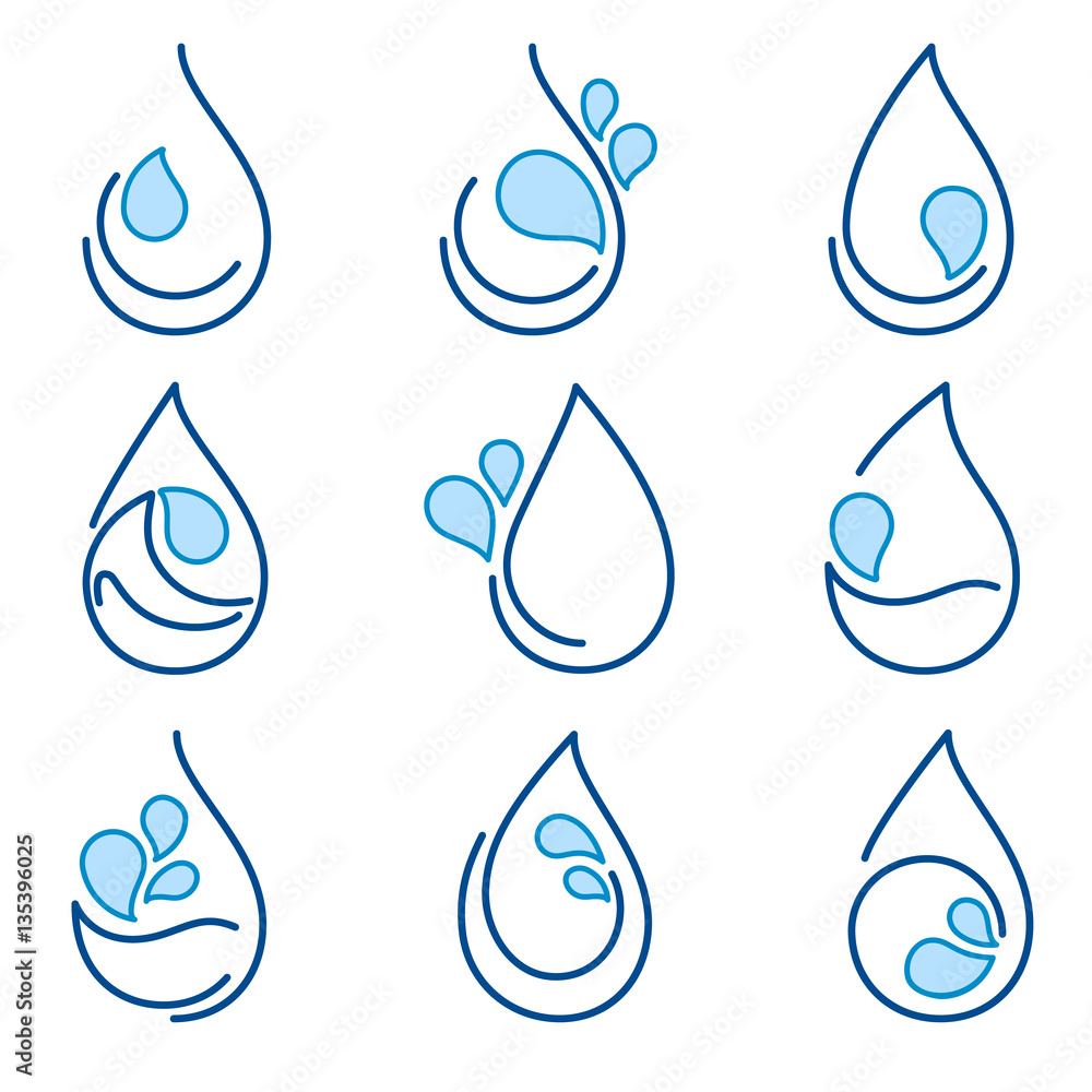 Set of water symbol templates, emblems, signs logo and icons Stock ...