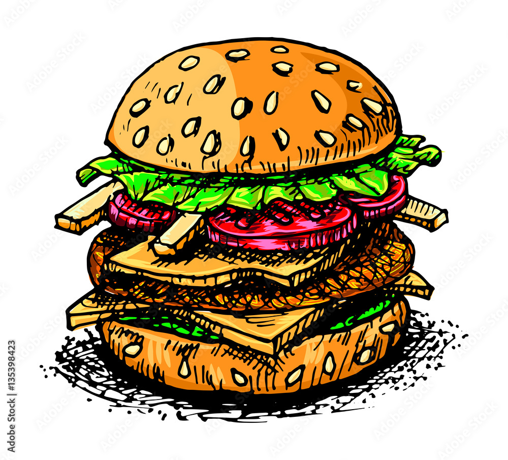 Hamburger hand drawing-illustration Stock Vector | Adobe Stock