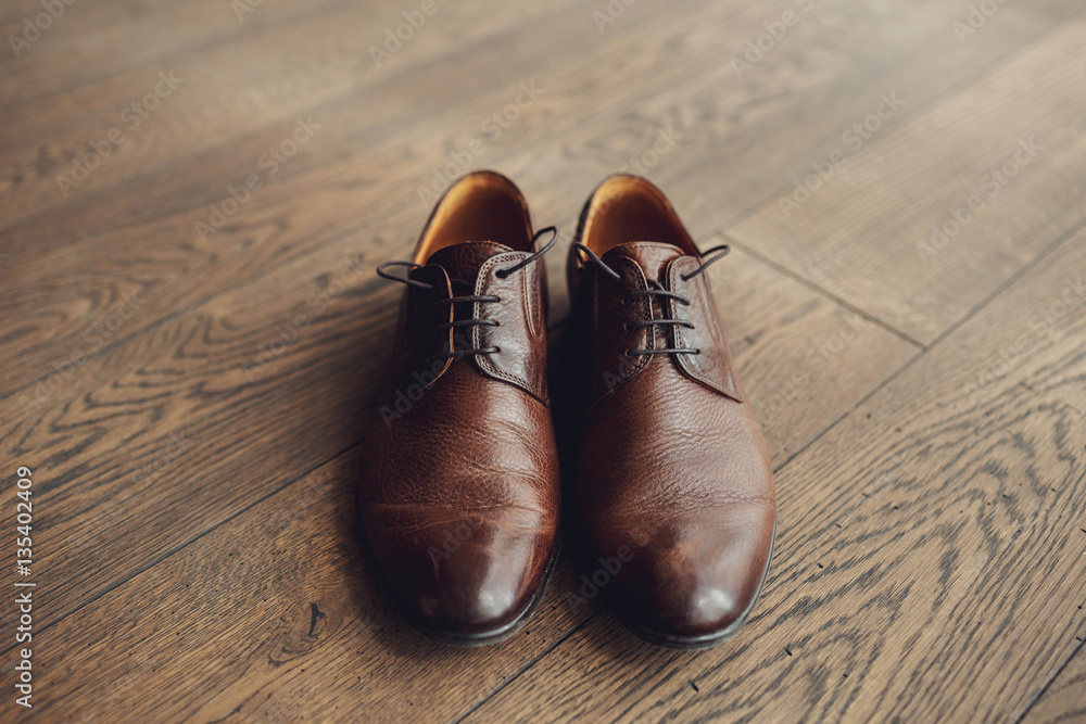 beautiful brown leather wedding shoes for the groom Stock Photo | Adobe ...