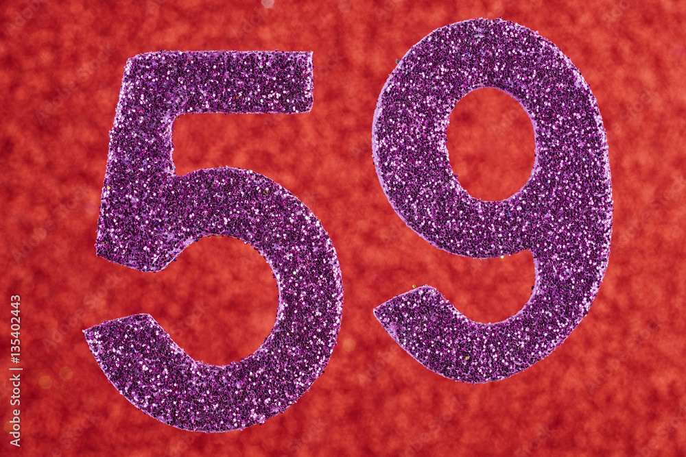 Number fifty-nine purple color over a red background. Anniversar Stock ...