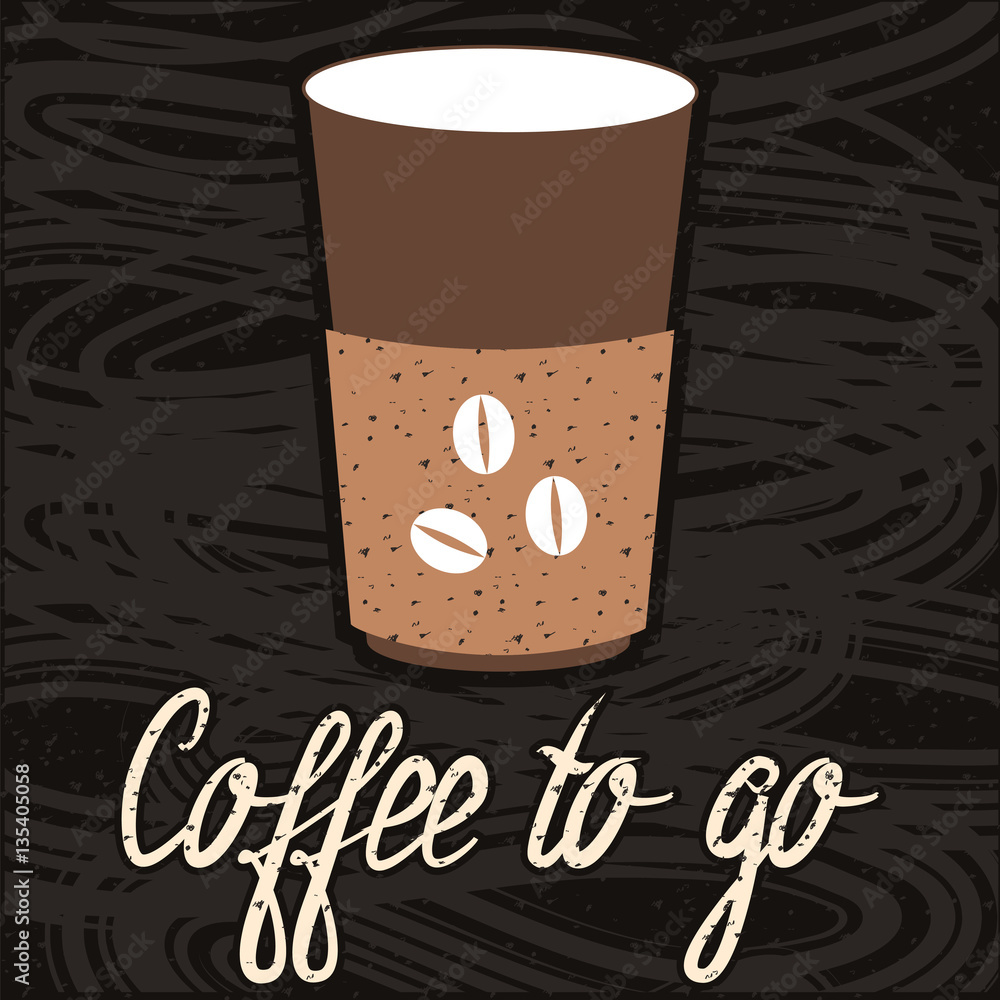 Coffee to go logo, label, sign, lettering, speckles and brush strokes ...