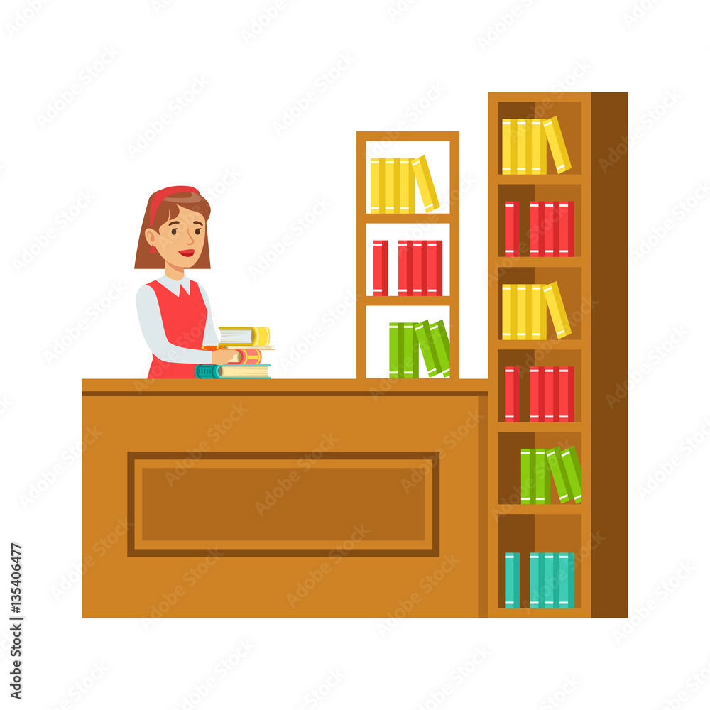Librarian Putting The Books Back On Bookshelf, Smiling Person In The ...