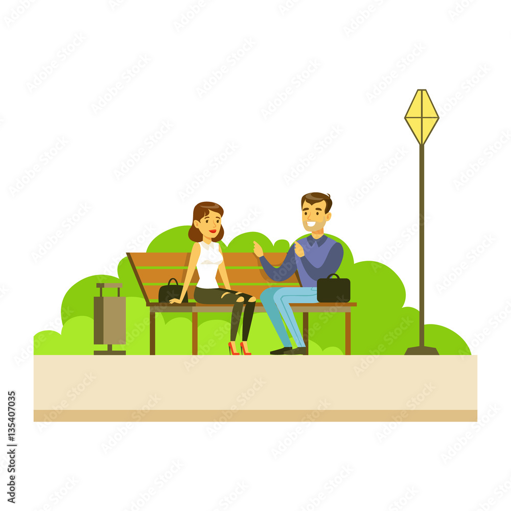 Cartoon Bench With People