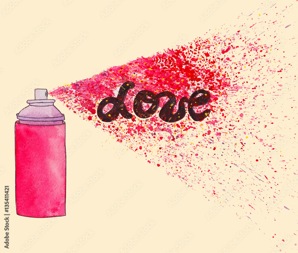 Love poster. Graffiti street art illustration with paint splashes ...