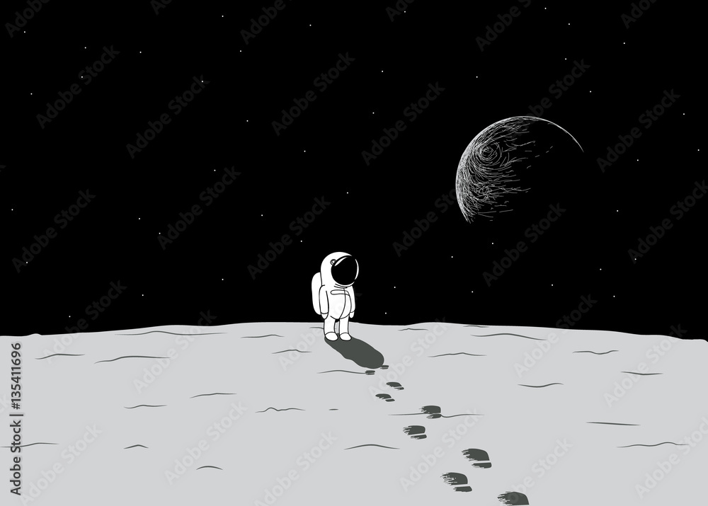 Cartoon spaceman explore a moon Stock Vector | Adobe Stock