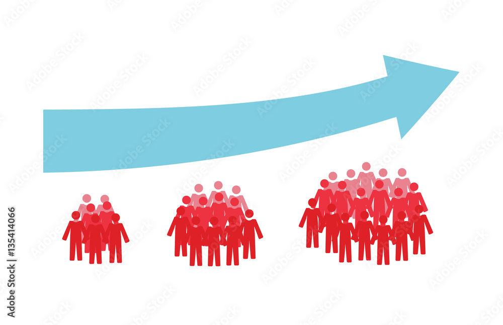 Vector image of three crowds of people getting bigger and an upwards ...