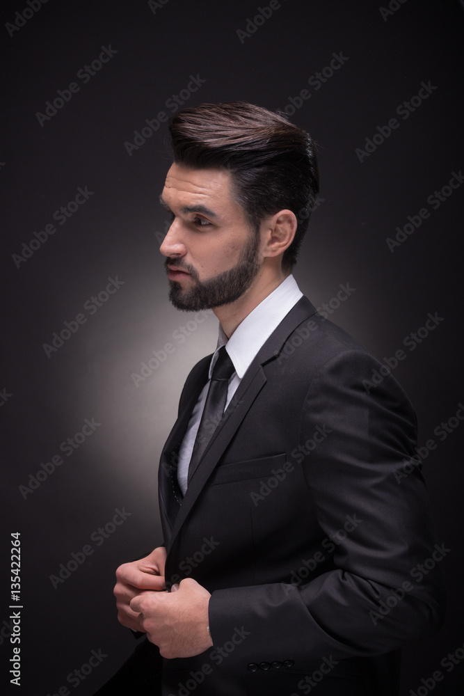 profile young man handsome elegant suit hands black Stock Photo | Adobe ...