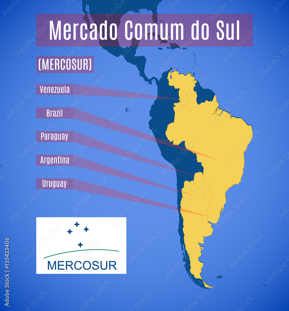 Schematic map and emblem of MERCOSUR. Stock Vector | Adobe Stock