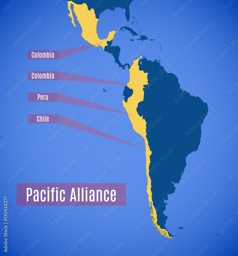 Schematic map of the Pacific Alliance. Stock Vector | Adobe Stock