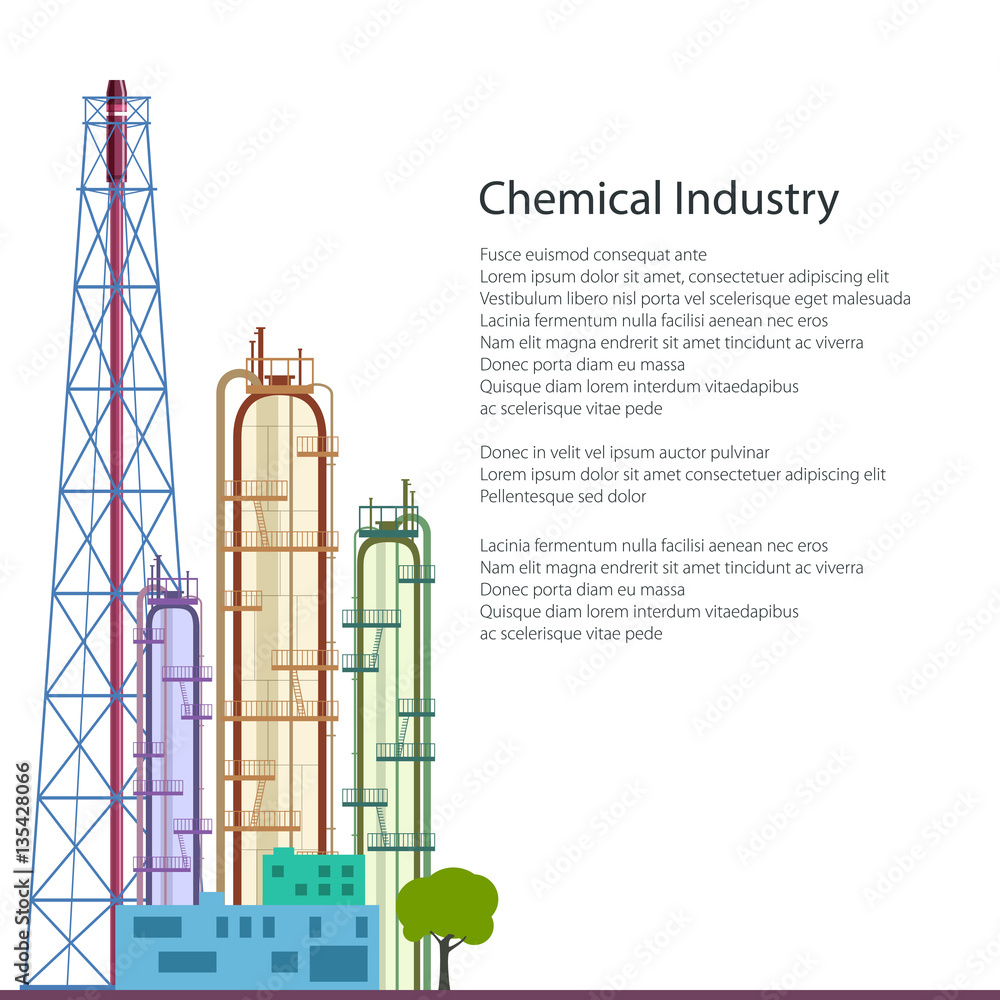 Chemical Plant Isolated on White Background and Text, Refinery ...