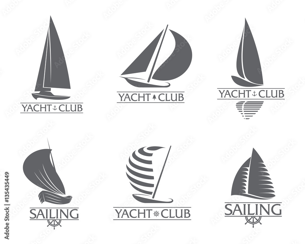 Set of black and white graphic yacht club, sailing sport logo templates ...