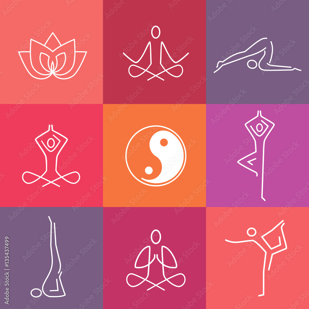 Yoga flat icons . Yoga line art icons set. Modern symbols for ...