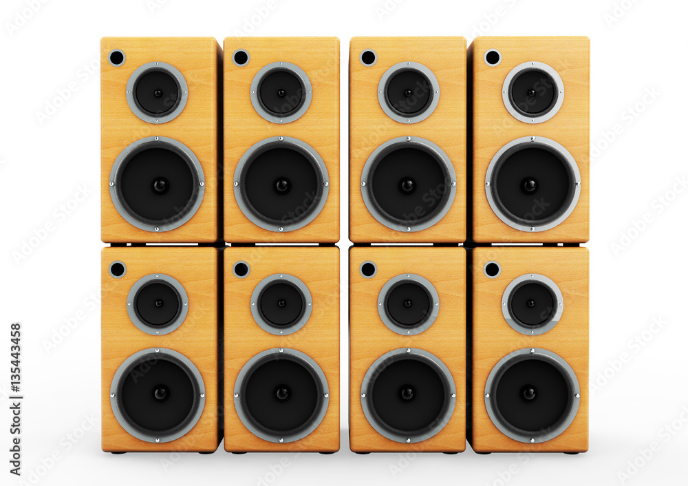 3d rendering wooden audio speaker boxes on white background Stock ...