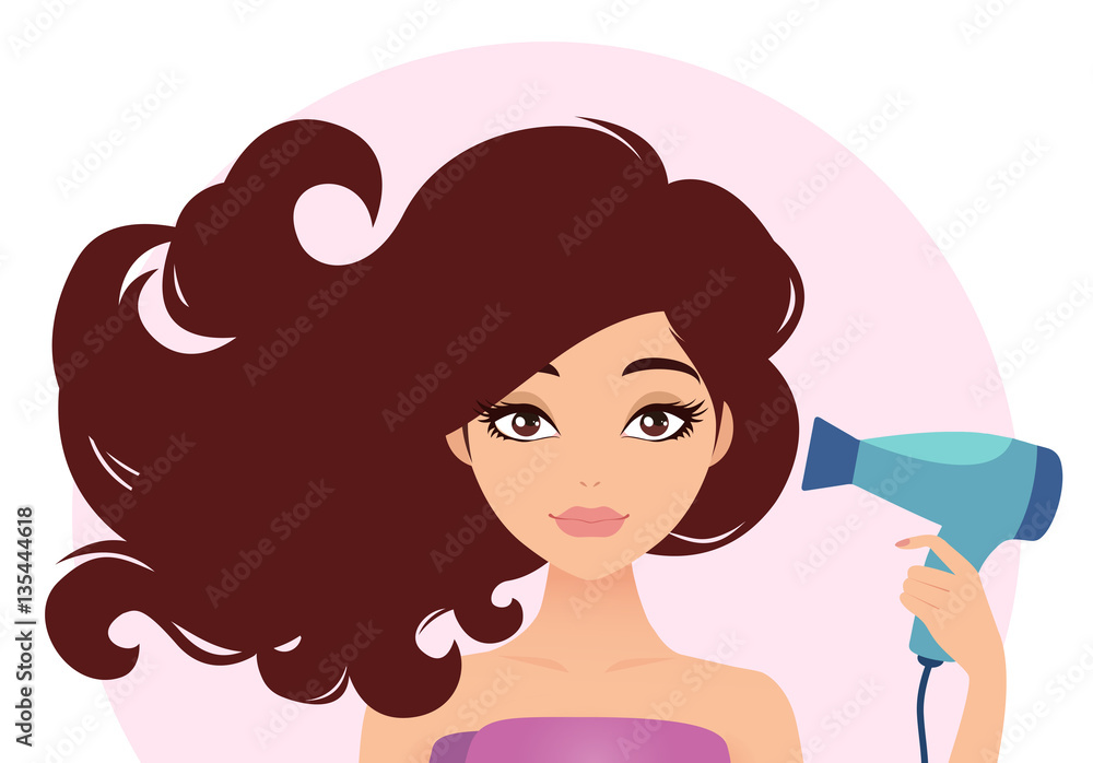 Girl drying hair cartoon Stock Vector | Adobe Stock