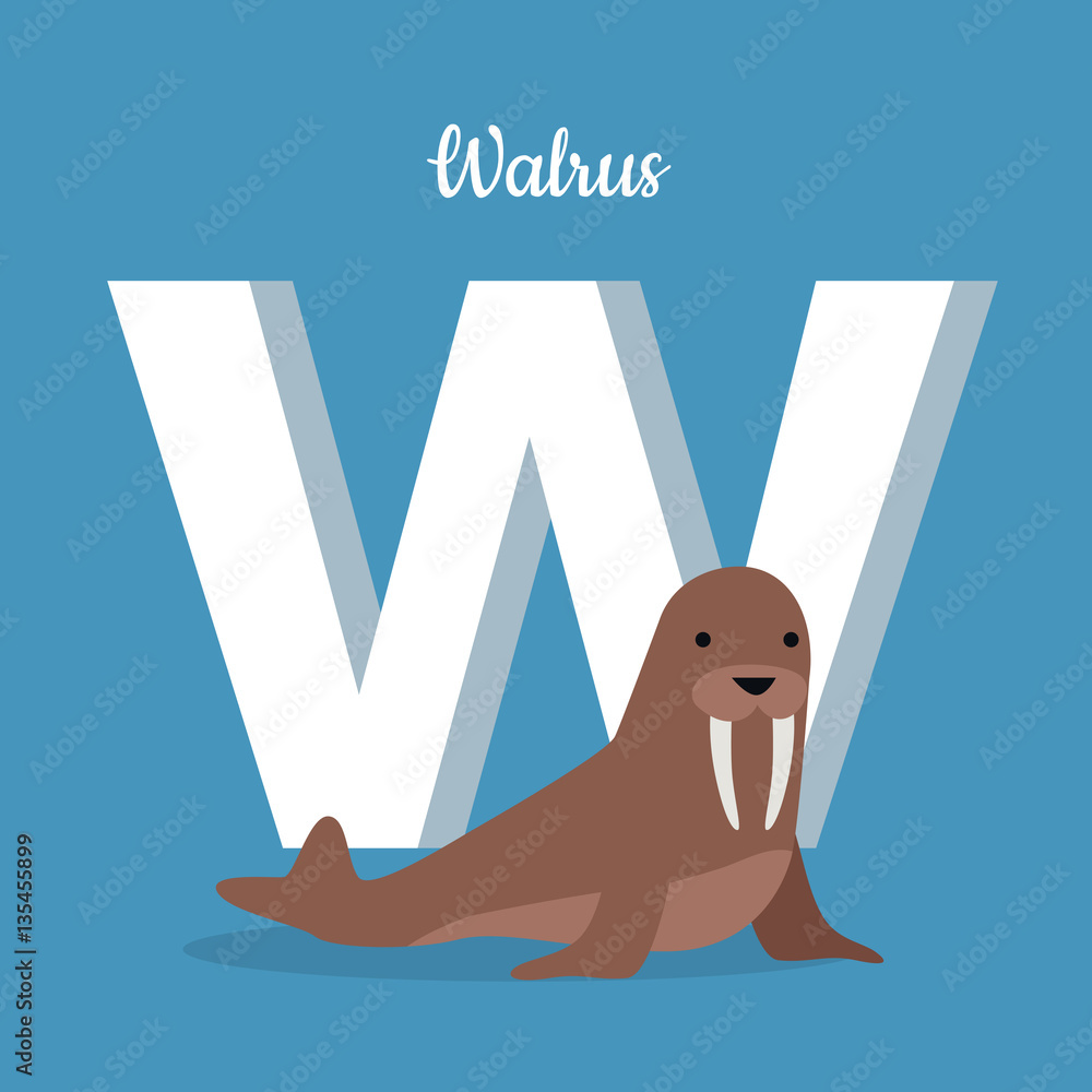 Walrus on Ice Floe with Letter W. ABC, Alphabet. Stock Vector | Adobe Stock