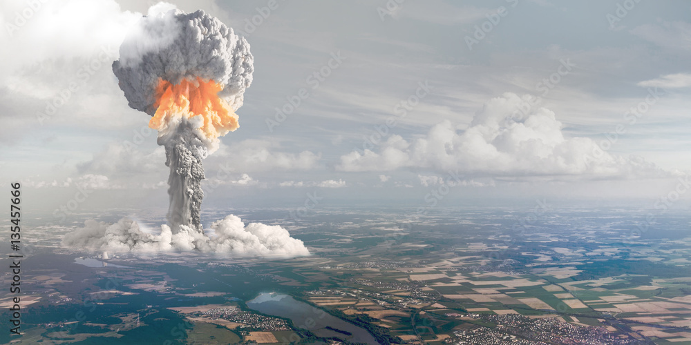 Nuclear explosion from height of bird's flight. ilustração do Stock ...