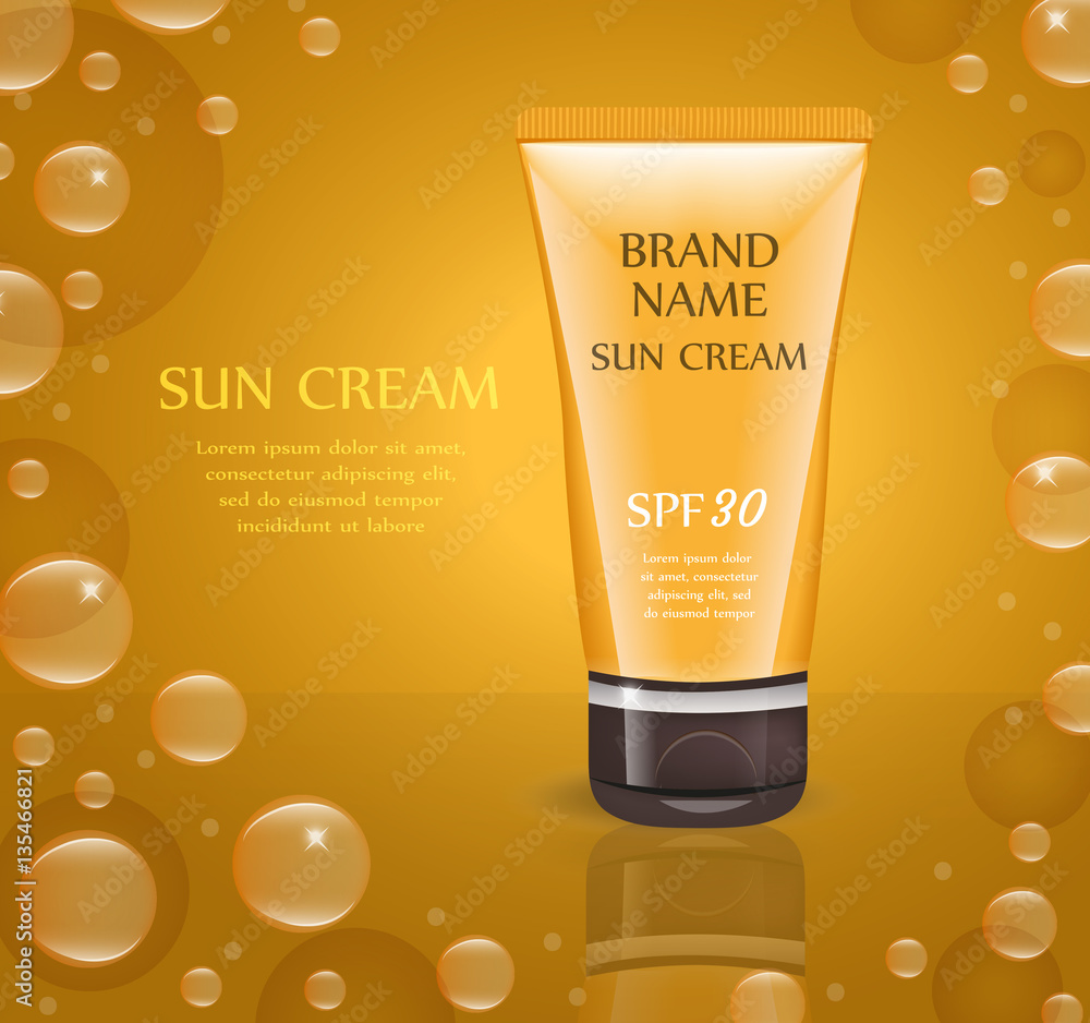 Realistic sun cream package template for your design. Sunscreen tube ...