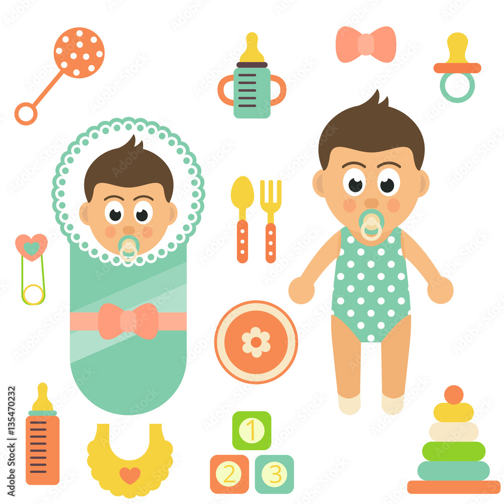 cartoon cute little baby boy set Stock Vector | Adobe Stock