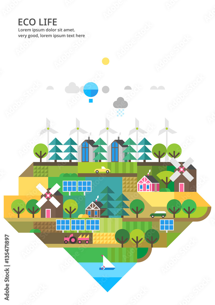 Abstract illustrations - Ecologically clean nature, the modern city and ...