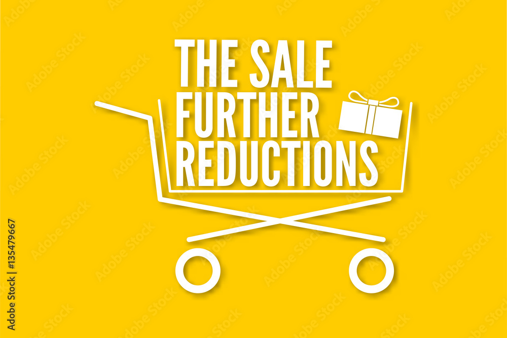 The sale further reductions poster with a basket, vector illustration ...