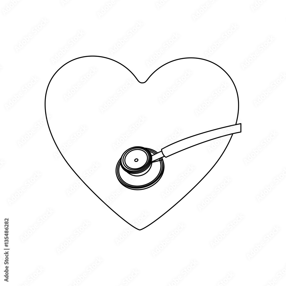 monochrome contour with heart and sthetoscope vector illustration Stock ...