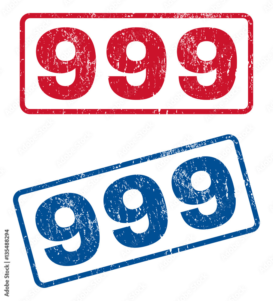 999 text rubber seal stamp watermarks. Vector style is blue and red ink ...