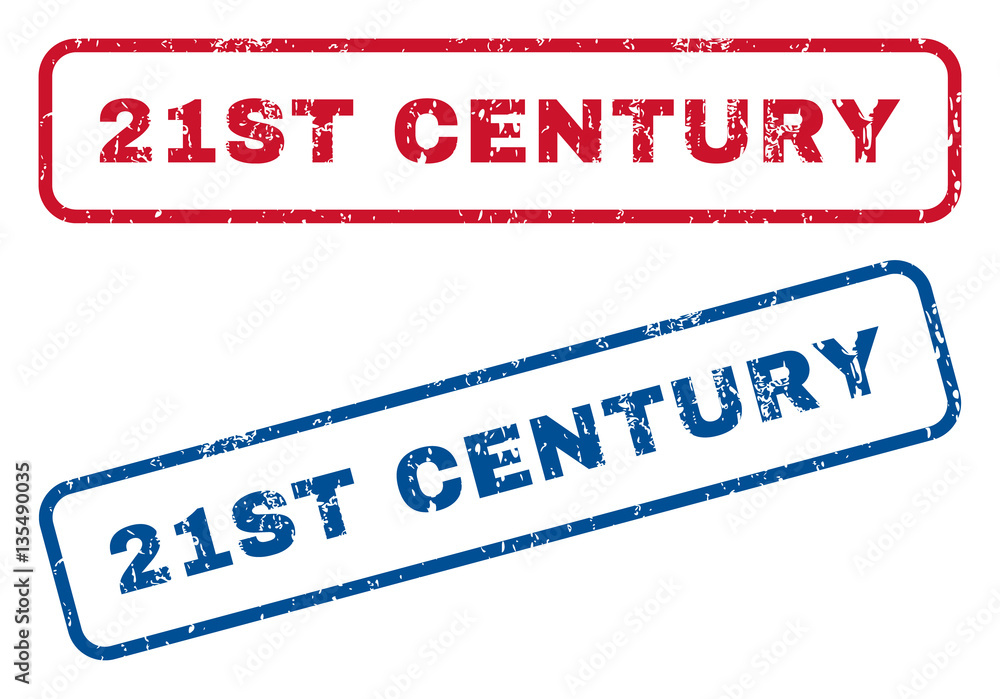 21st Century text rubber seal stamp watermarks. Vector style is blue ...