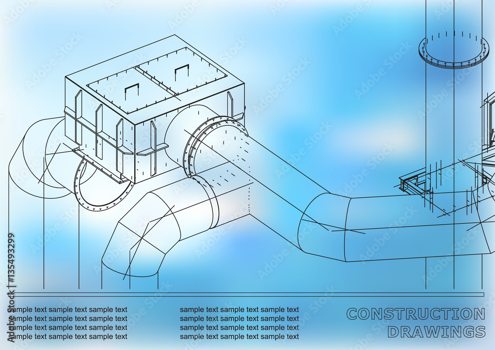 Drawings of steel structures. Pipes. 3d blueprint of steel structures ...