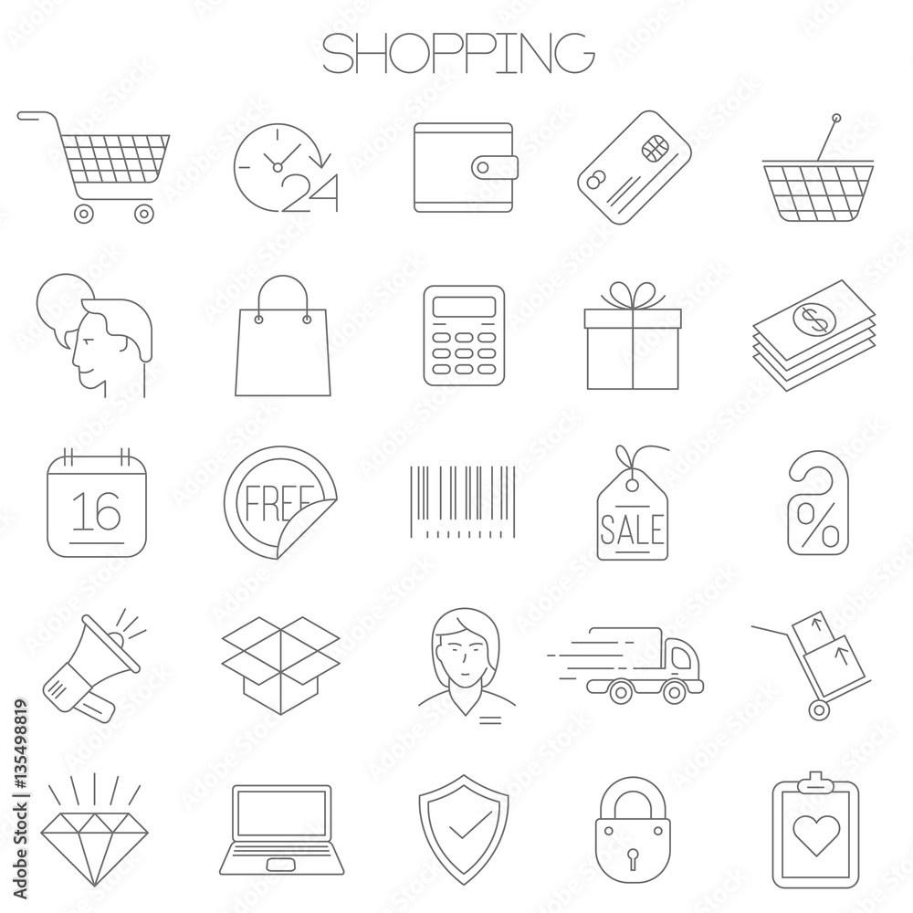 Thin line vector online store sopping icon set. Stock Vector | Adobe Stock