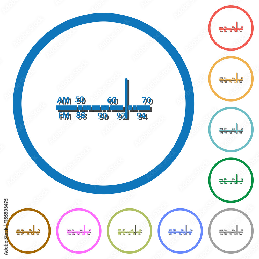 Radio tuner icons with shadows and outlines Stock Vector | Adobe Stock