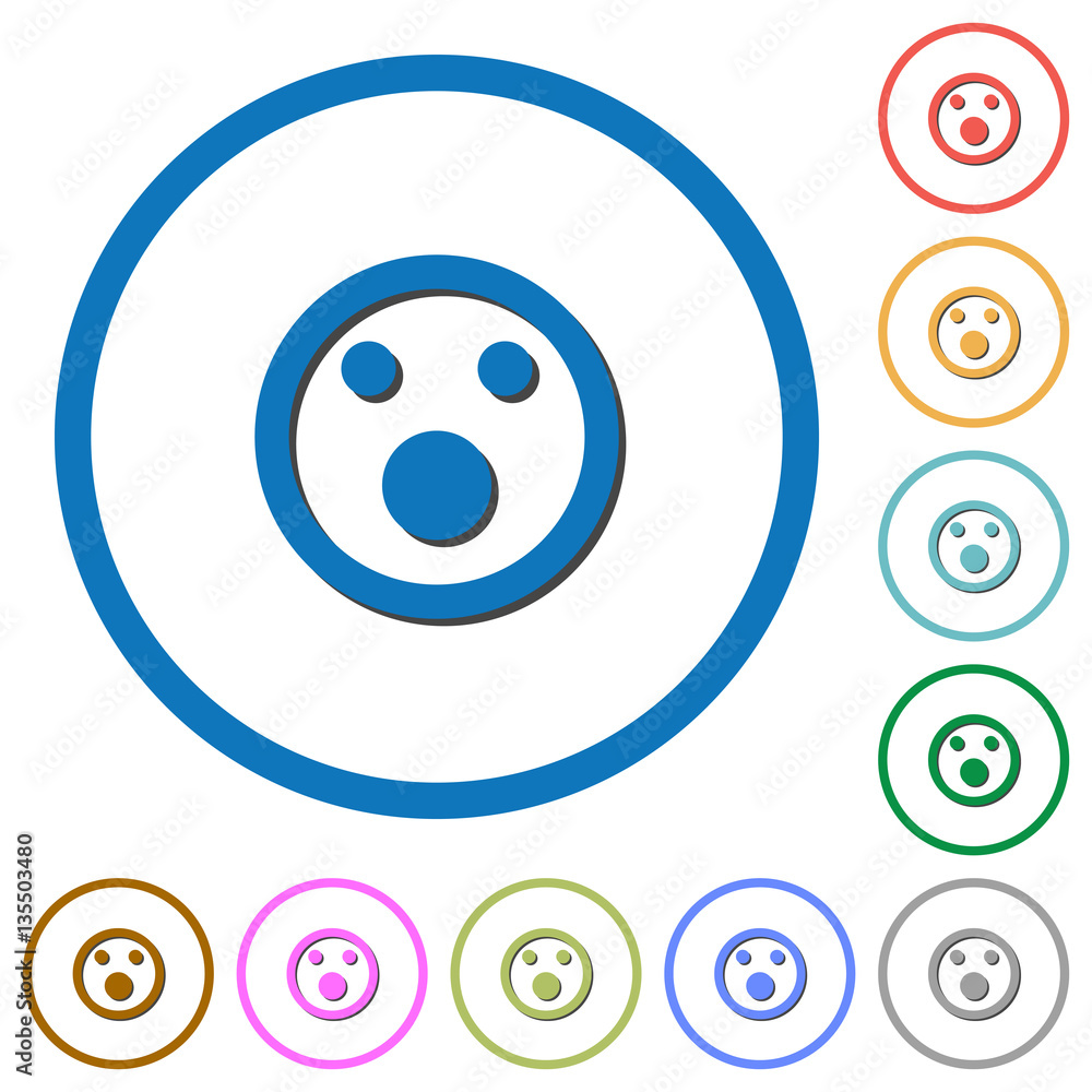 Shocked emoticon icons with shadows and outlines Stock Vector | Adobe Stock