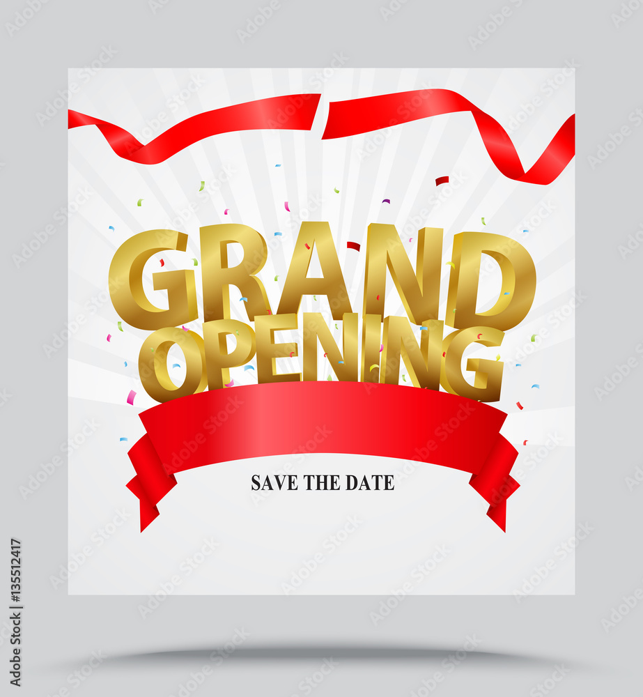 Grand opening background with confetti and red curtain Stock Vector ...