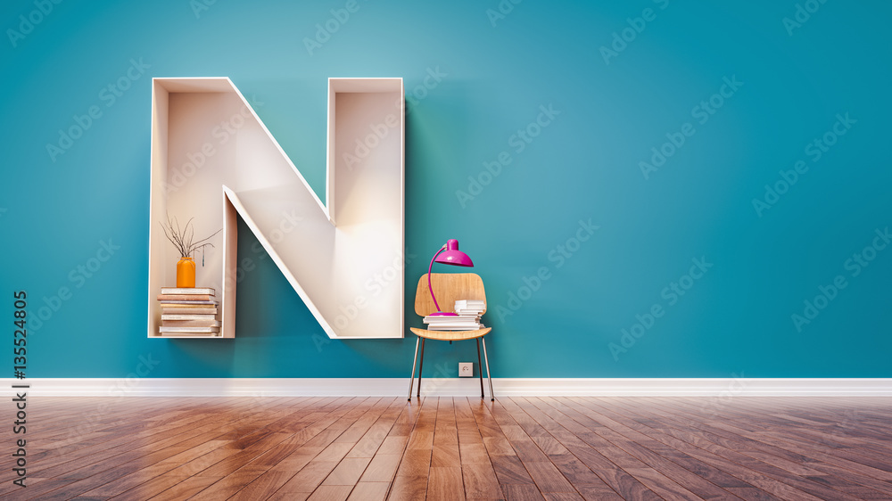 Room for learning The letter N has designed a bookshelf. Stock Photo ...