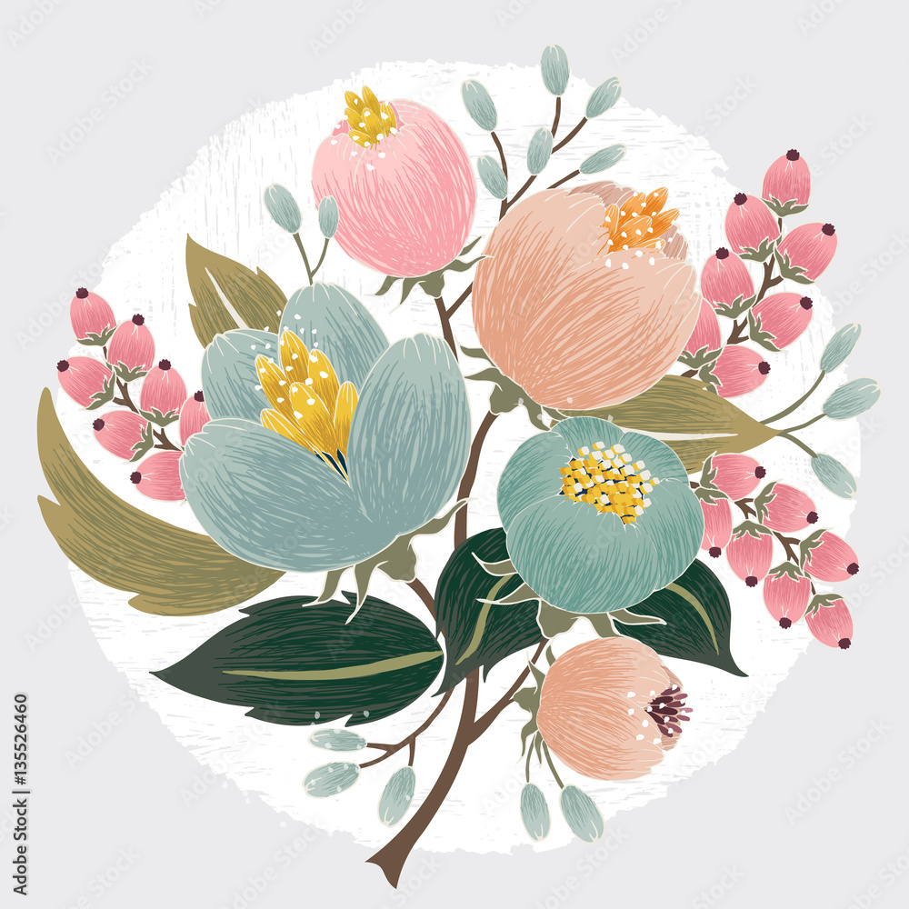 Vector illustration of a beautiful floral bouquet with spring flowers ...
