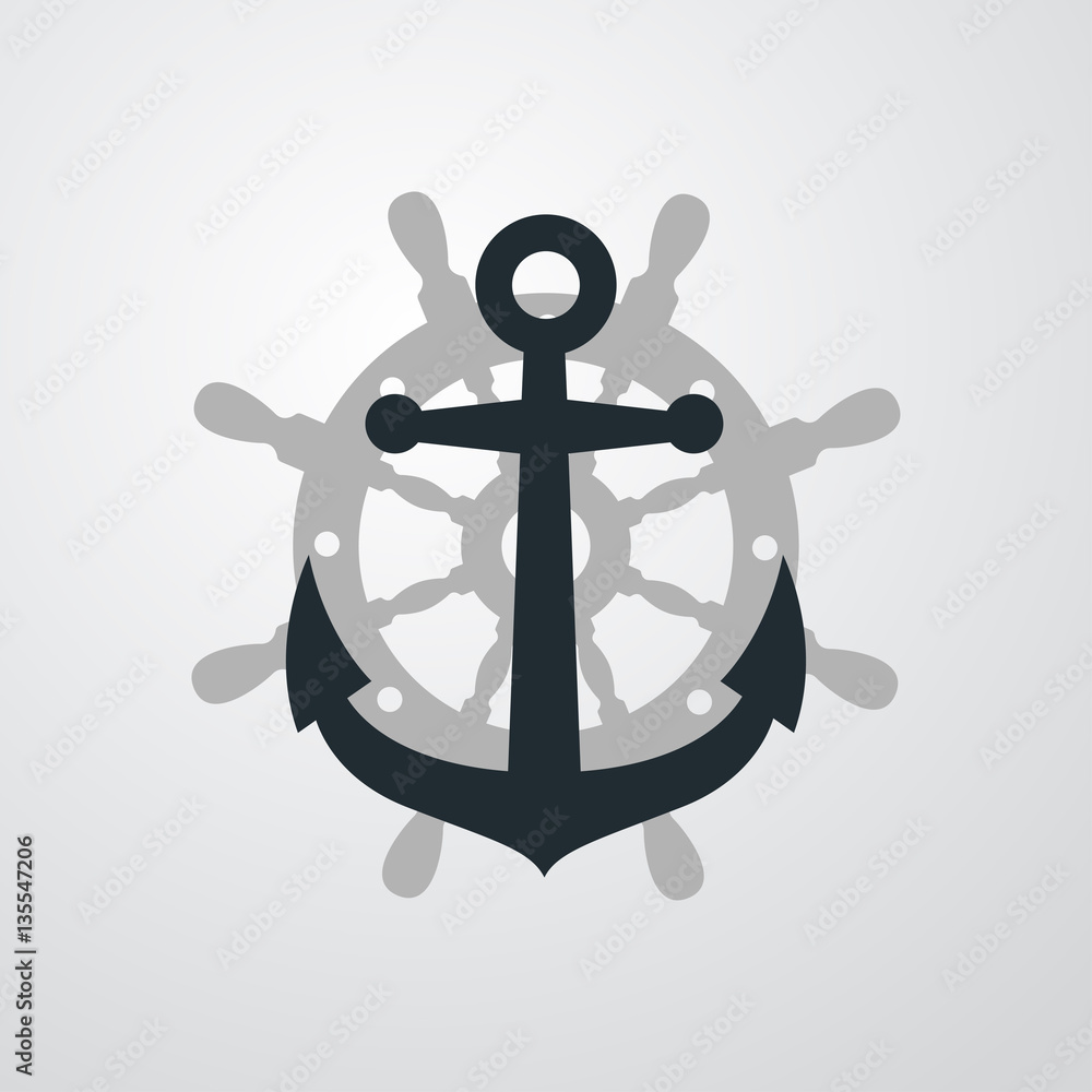 Icono plano ancla y timon en fondo degradado Stock-Vektorgrafik | Adobe ...
