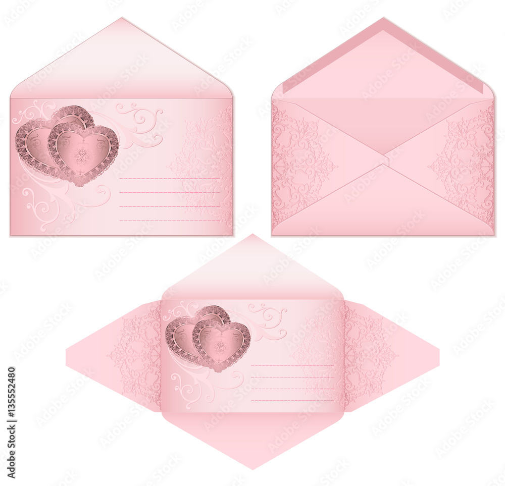 Pink envelope with hearts Celebratory envelopes with valentines Pink ...