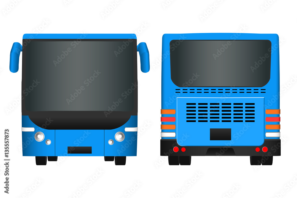 City bus template. Passenger transport sides view from back and front ...