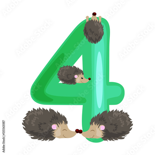 ordinal number 4 for teaching children counting four hedgehogs with the ...