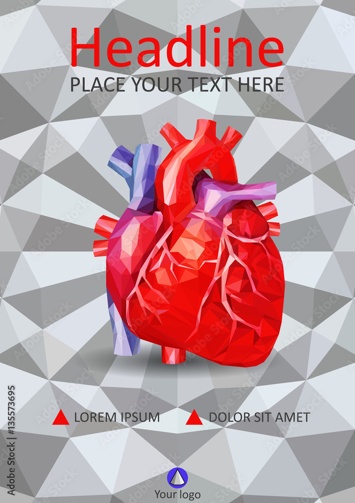 Human heart in low poly on 3d geometric texture background. Cove Stock ...