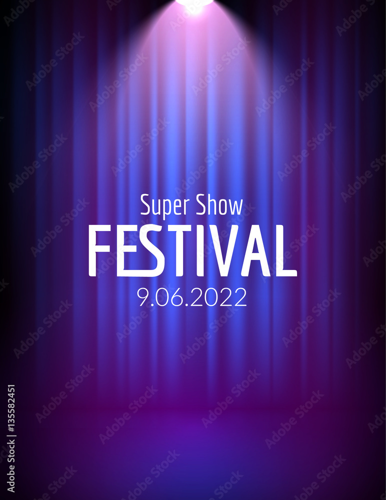 Festival show poster with spotlight. concert event, theater show design ...