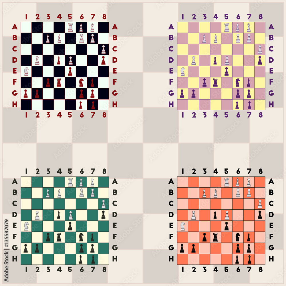 collection of chess boards, The various chess positions set Stock ...