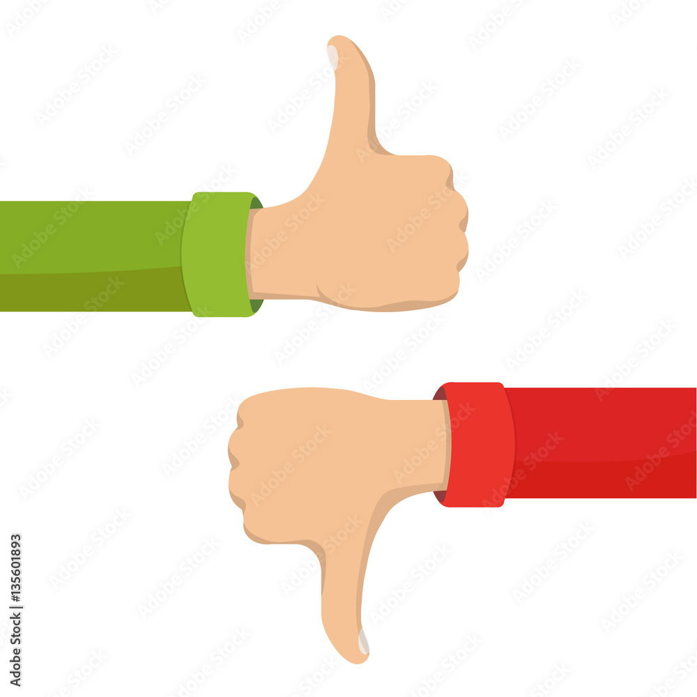 Fototapeta Two hands showing thumb up and thumb down signs. Positive ...