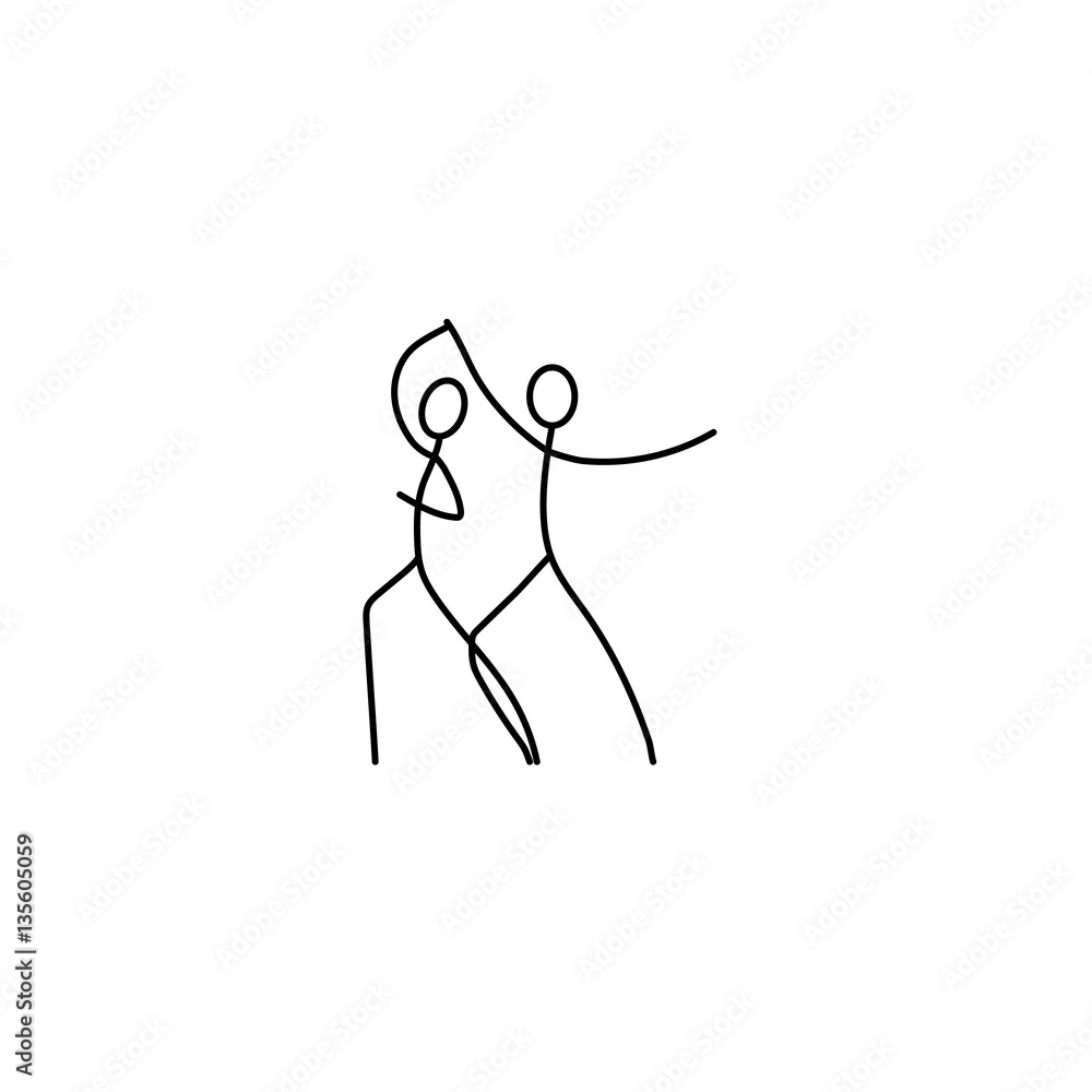 Cartoon icon of sketch little dancing people in cute miniature scenes ...