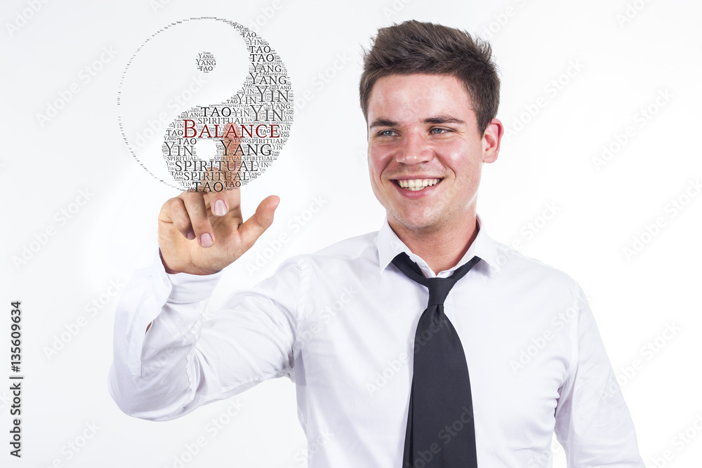 Yin Yang Symbol- Young businessman touching word cloud Stock Photo ...