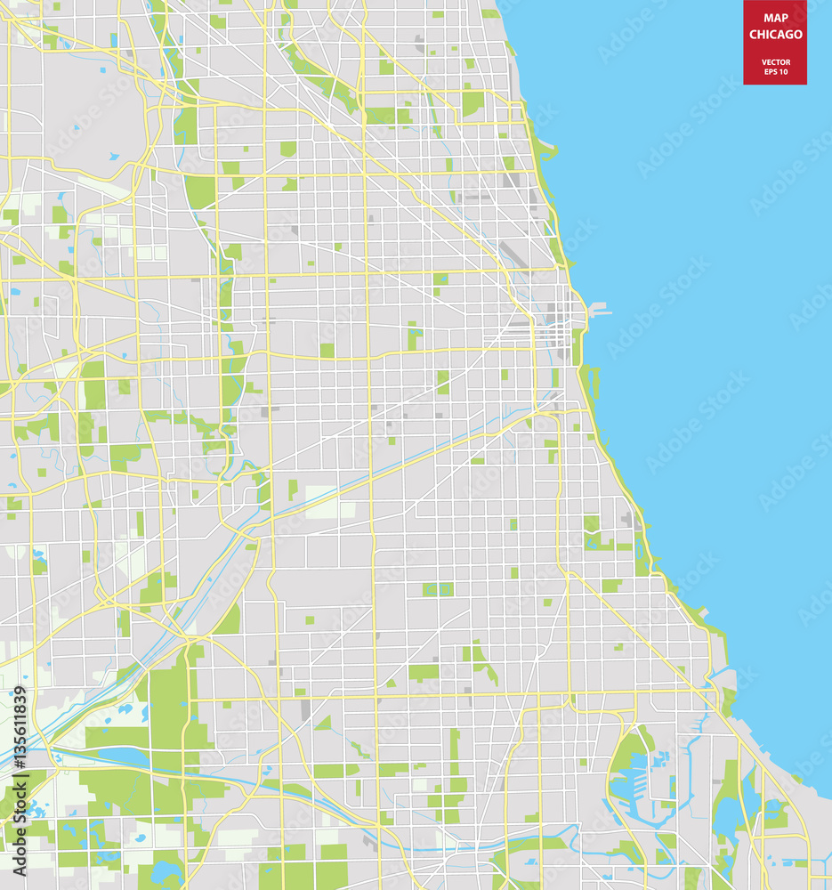 Photo & Art Print Vector color map of Chicago, USA. City Plan of ...