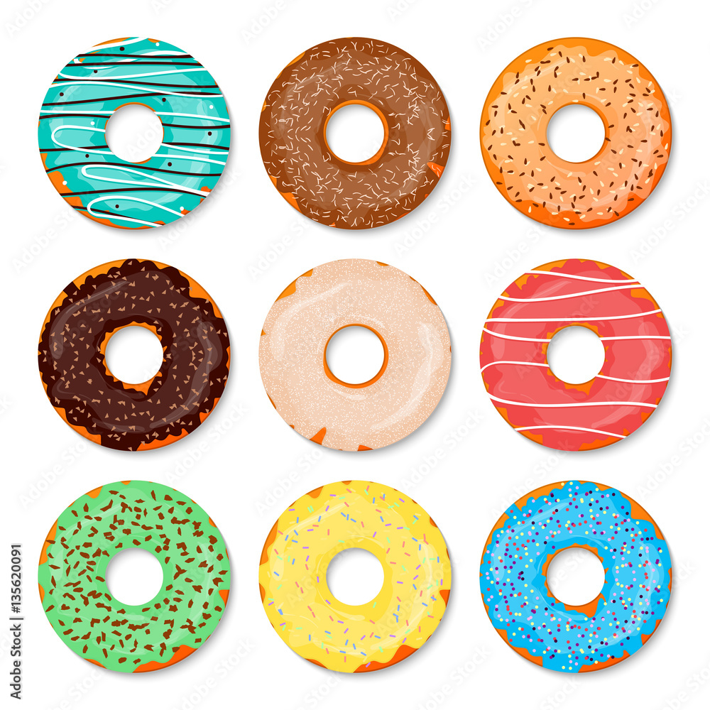 Donuts set. Sweet and tasty food icons background for any design ...
