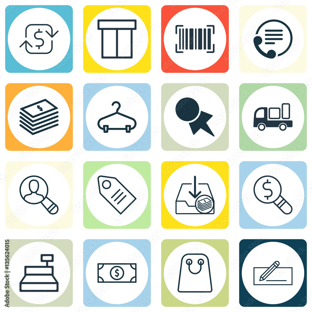 Set Of 16 Commerce Icons. Includes Spectator, Money Transfer, Box And ...