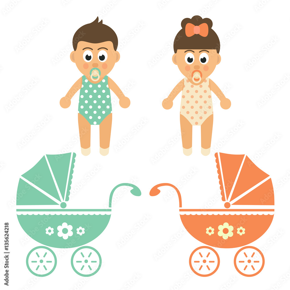 cartoon cute babys and buggy set Stock Vector | Adobe Stock